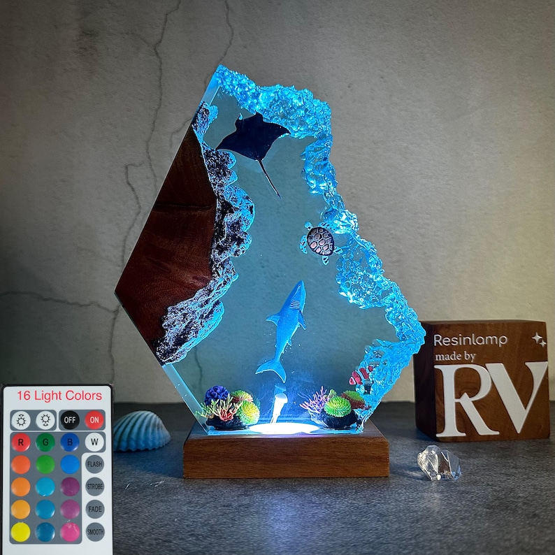 Epoxy Resin Ocean Lamp, Shark, Turtle, and Coral Reef Night Light ...