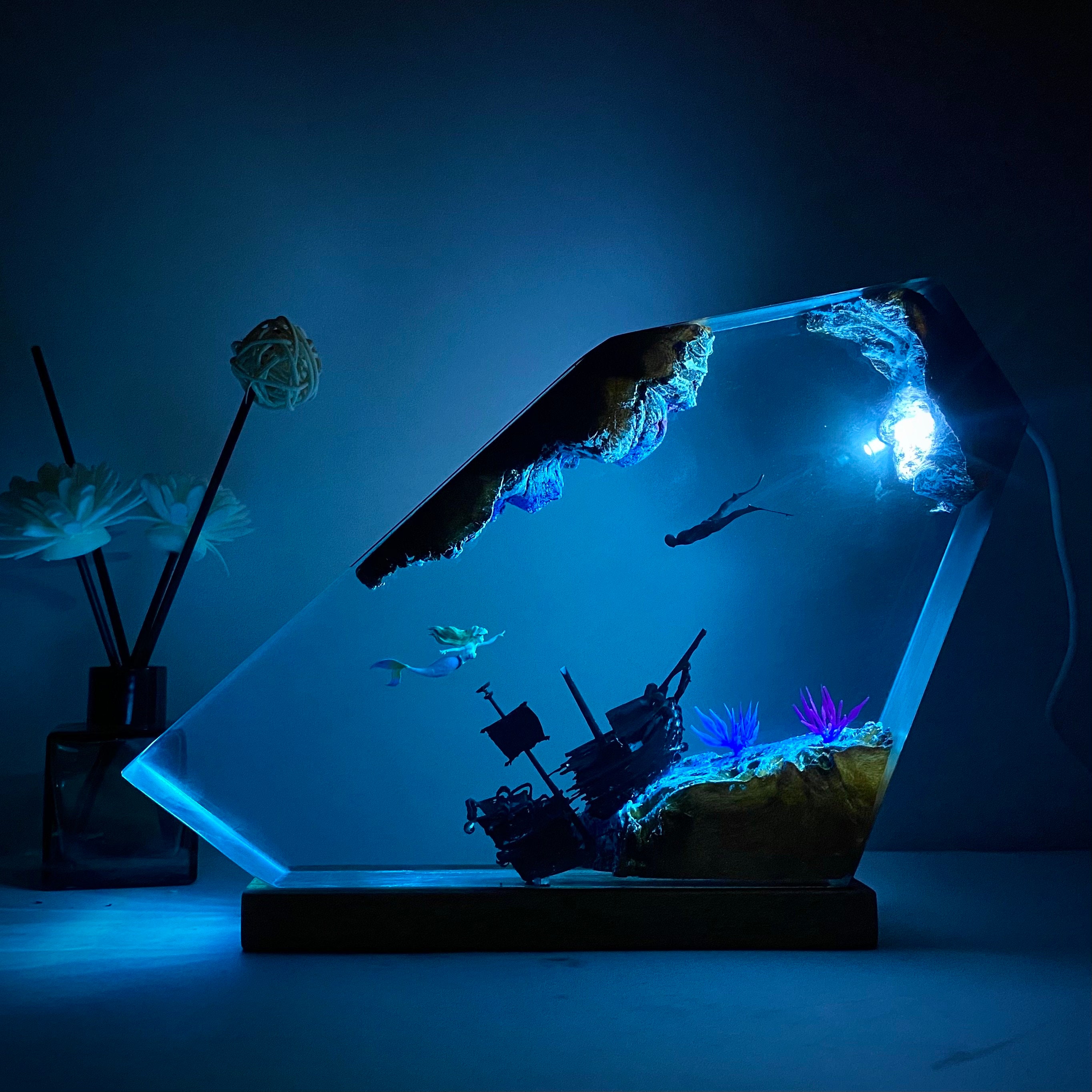 Mermaid Night Light Little Mermaid & Human Epoxy Resin Wood - Etsy UK