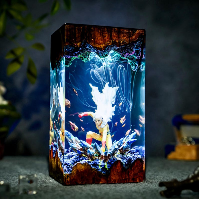 Custom Saima Onehit Resin Wood Lamp, Super Hero Diorama Lamp, One Anime ...