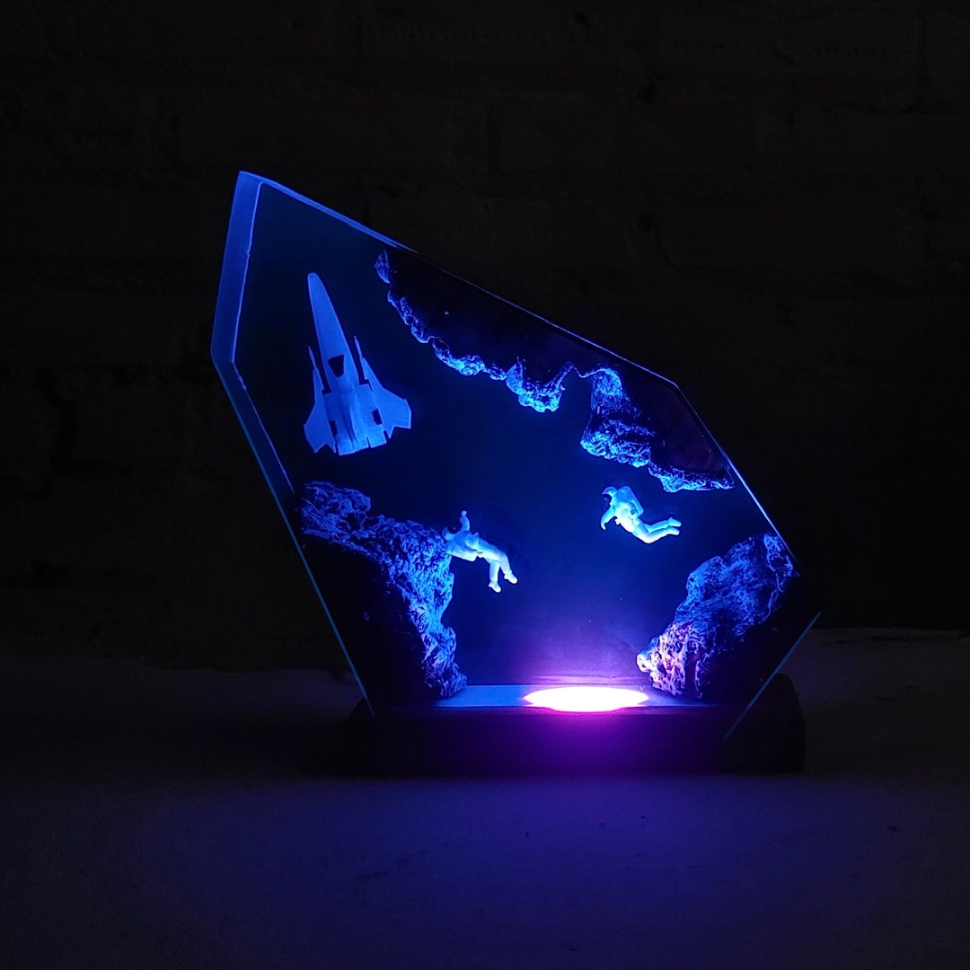 Personalised Spaceship Night Lamp, Couple Astronauts Rocket Resin Wood ...