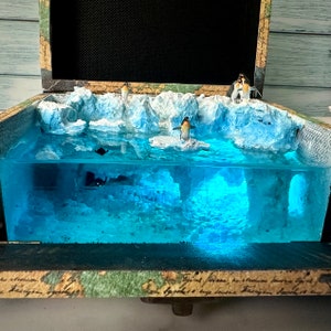 Penguin Diorama Night Light: Handmade Epoxy Resin Antarctic Scene - Etsy