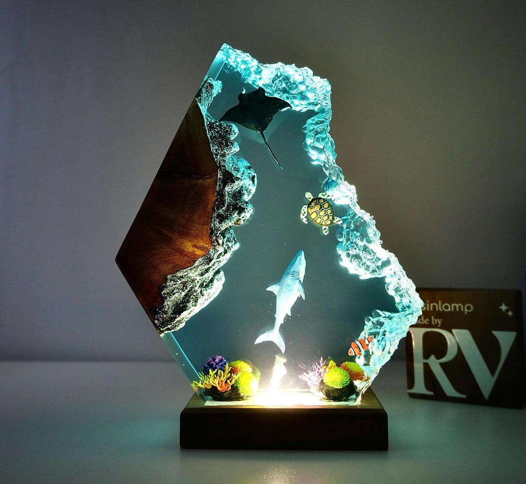 Epoxy Resin Ocean Lamp, Shark, Turtle, and Coral Reef Night Light ...