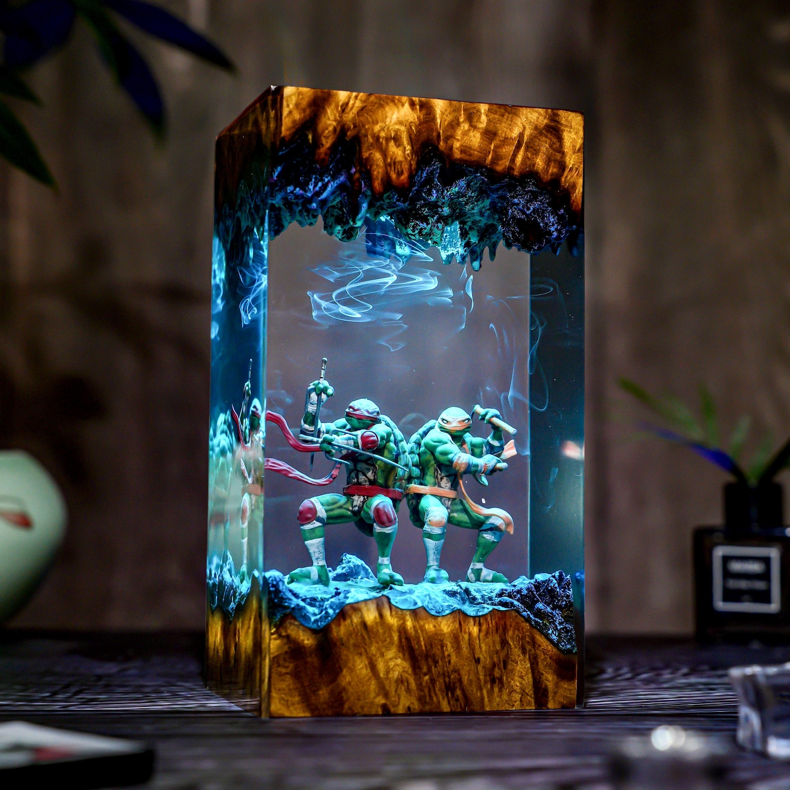 Warrior Turtle Lamp Diorama, Handmade Resin & Wood Night Light, Samurai ...