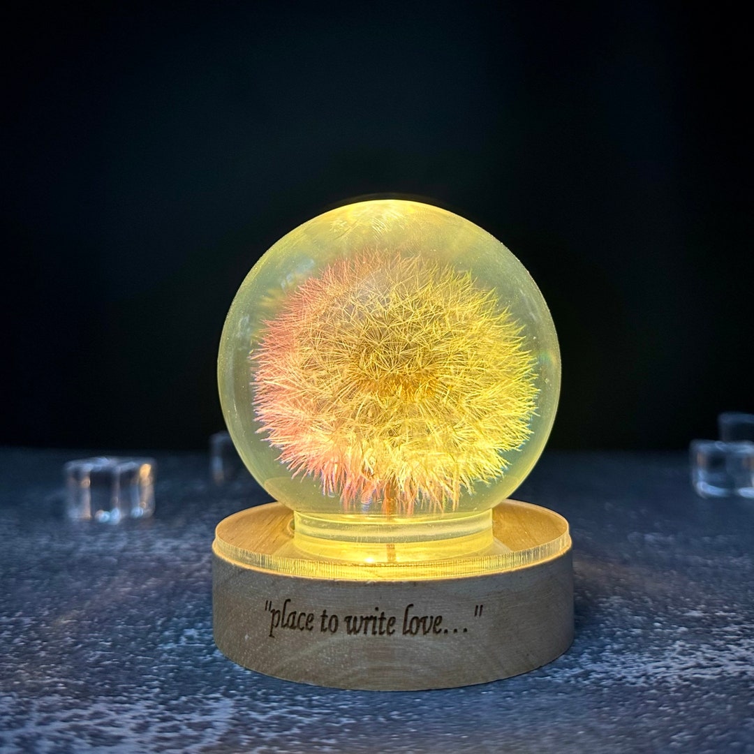 Dandelion Night Light, Real Dandelion Puff Paperweight, Flower Epoxy ...