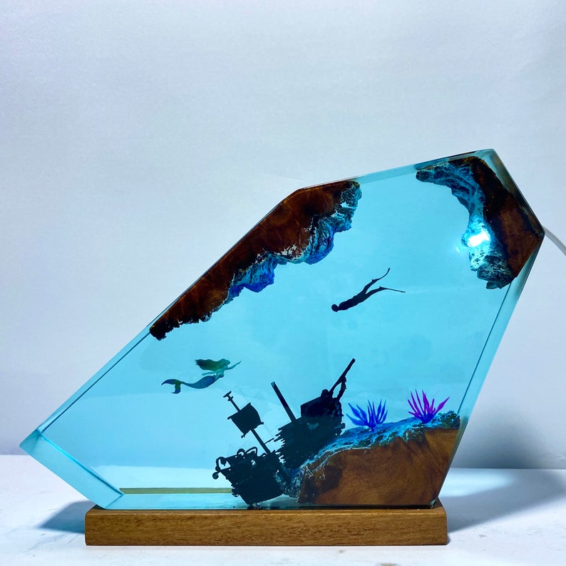 Mermaid Night Light Little Mermaid & Human Epoxy Resin Wood - Etsy UK