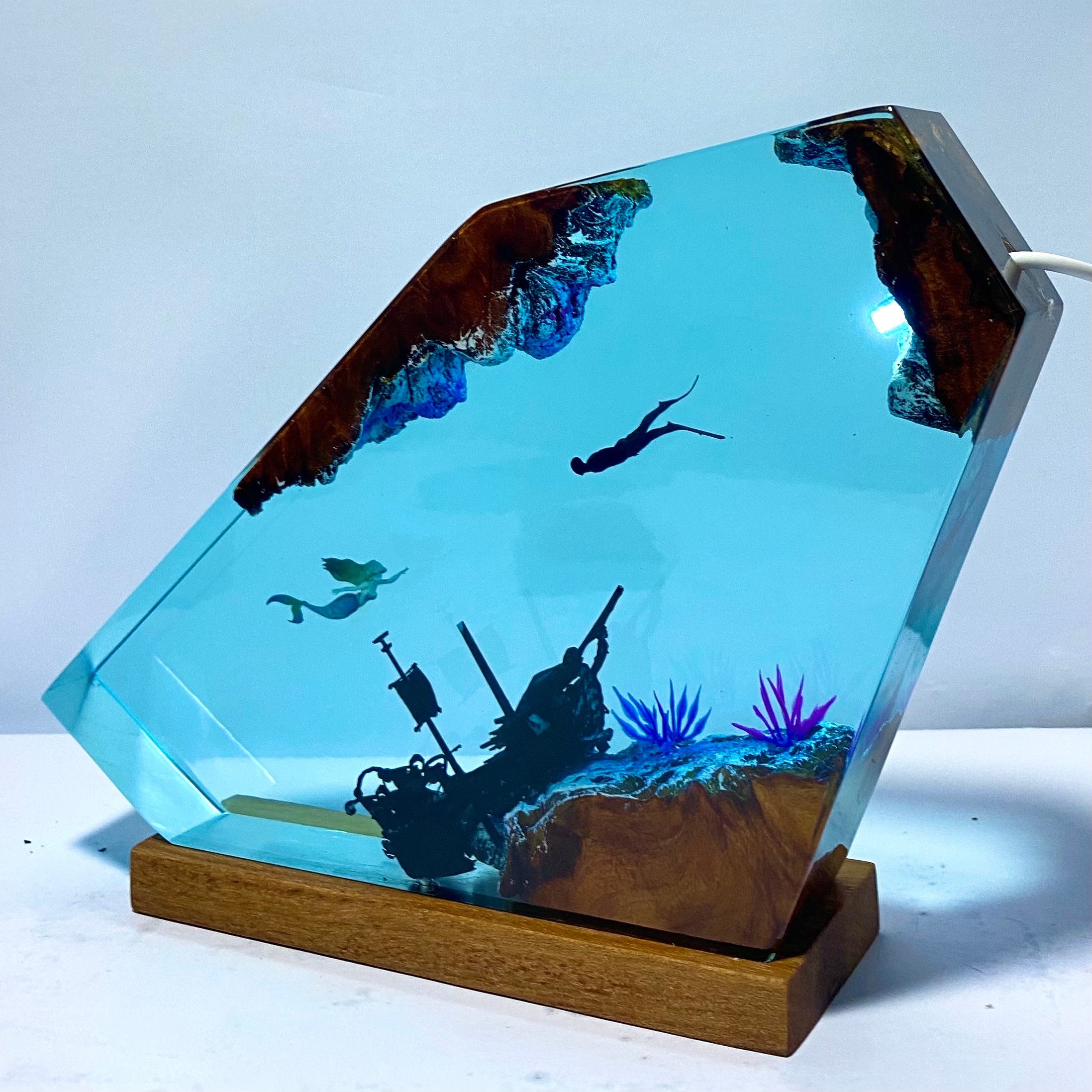 Mermaid Night Light Little Mermaid & Human Epoxy Resin Wood - Etsy UK