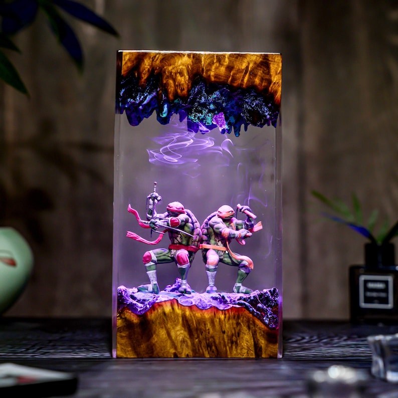 Warrior Turtle Lamp Diorama, Handmade Resin & Wood Night Light, Samurai ...
