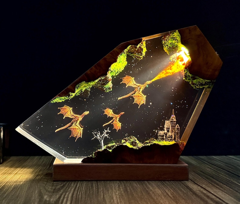 Handmade Resin Dragon Lamp: Fire & Ice Lighting Decor, 3d Dragon Table ...