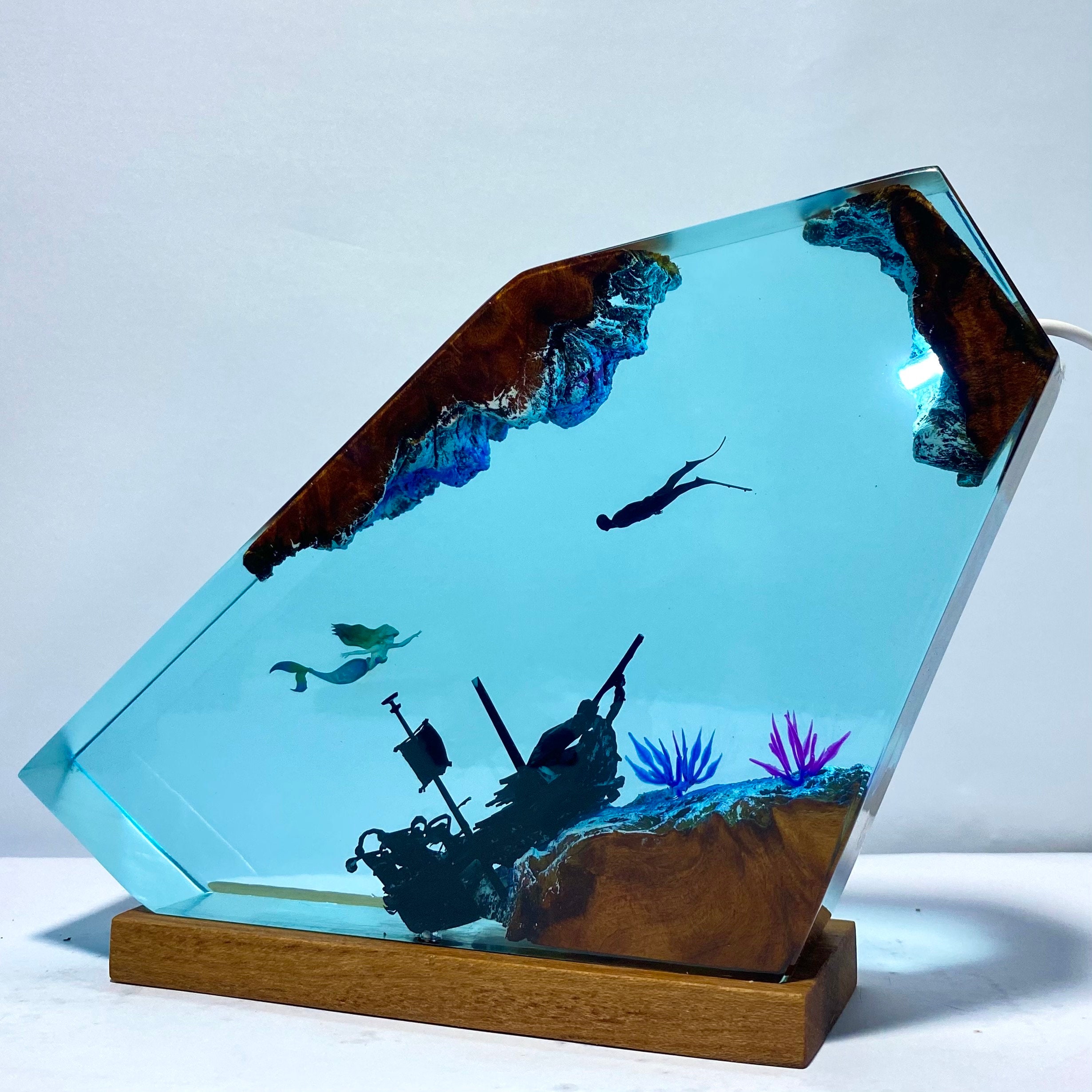 Mermaid Night Light Little Mermaid & Human Epoxy Resin Wood - Etsy UK