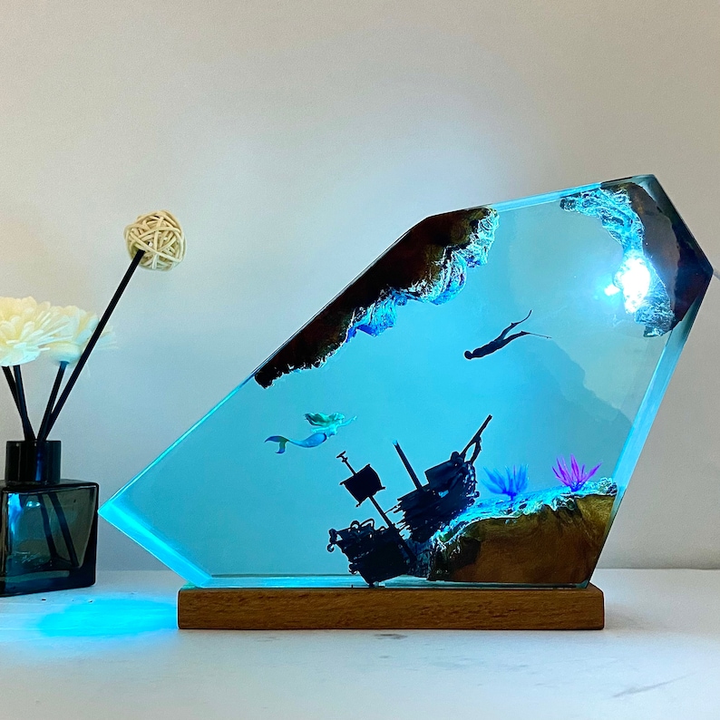 Mermaid Night Light Little Mermaid & Human Epoxy Resin Wood - Etsy UK