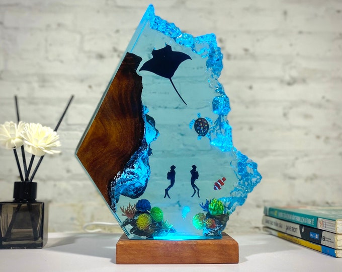 Water Lamp Contemporary Blue Table Lamp Shade With Water Reflection ...