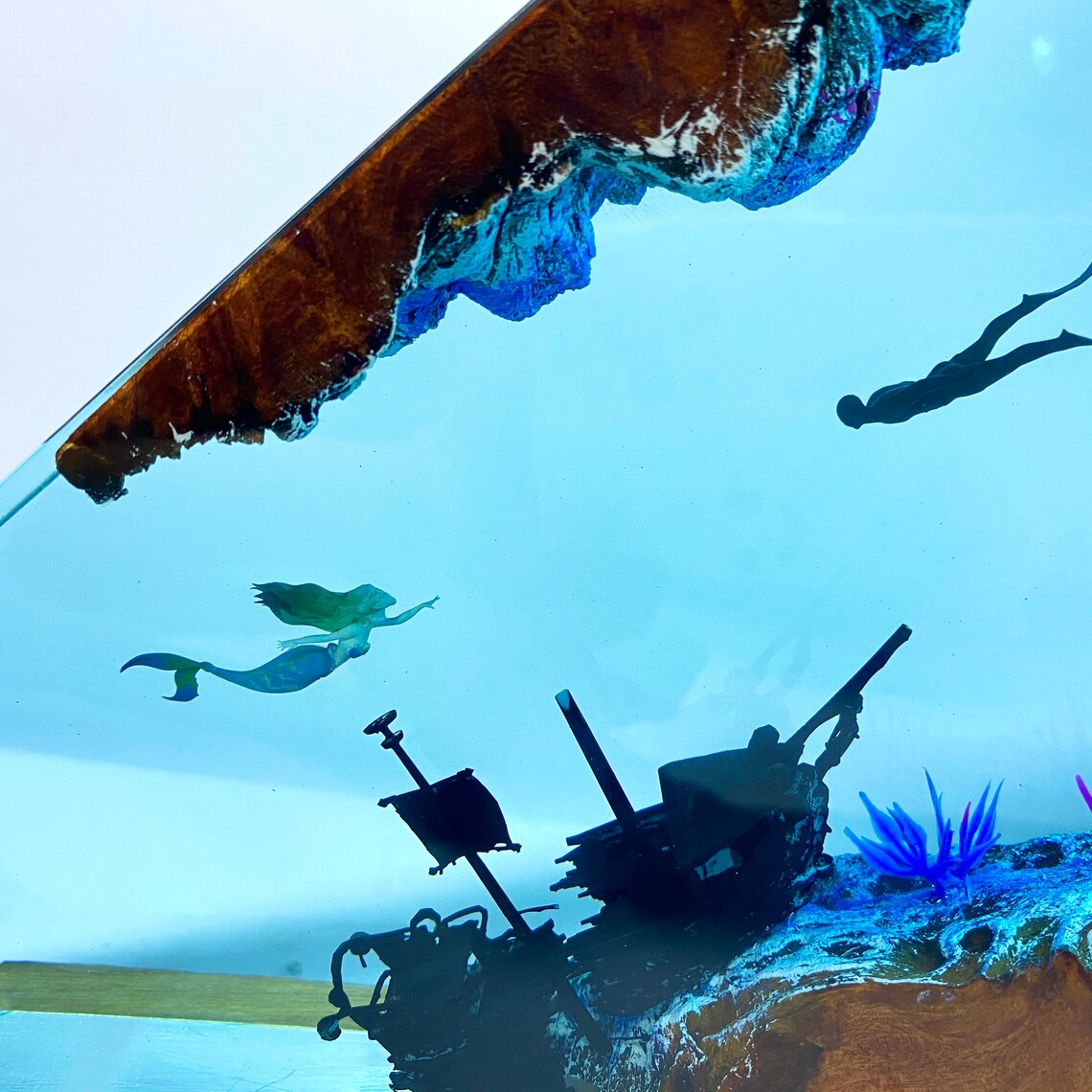 Mermaid Night Light Little Mermaid & Human Epoxy Resin Wood - Etsy UK