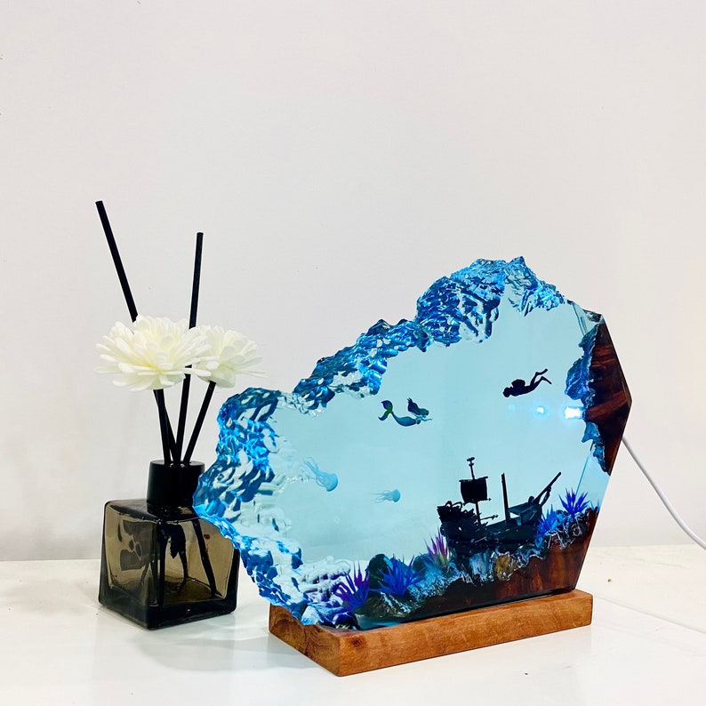 Resin Night Lights Little Mermaid & Human Epoxy Resin Wood - Etsy