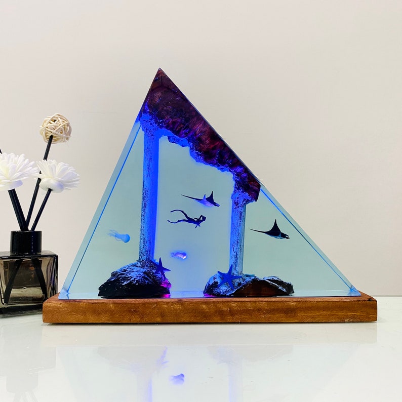 Epoxy Resin Ocean Lamp Manta Rays and Jellyfish With Diver in - Etsy