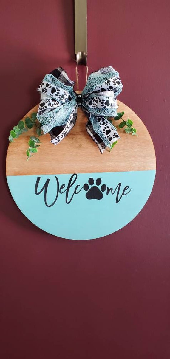Welcome Sign With Paw Print | Etsy