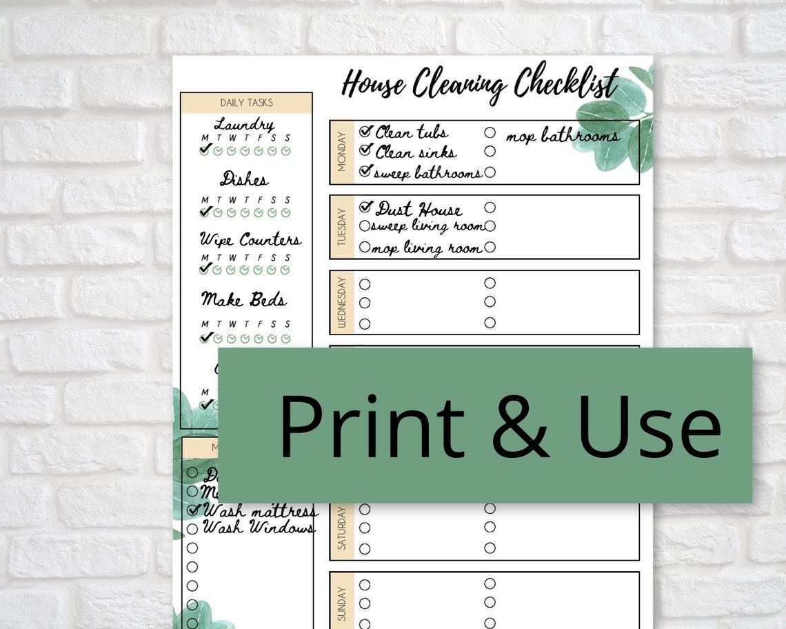 House Cleaning Checklist Printable, Weekly Cleaning Checklist Printable ...