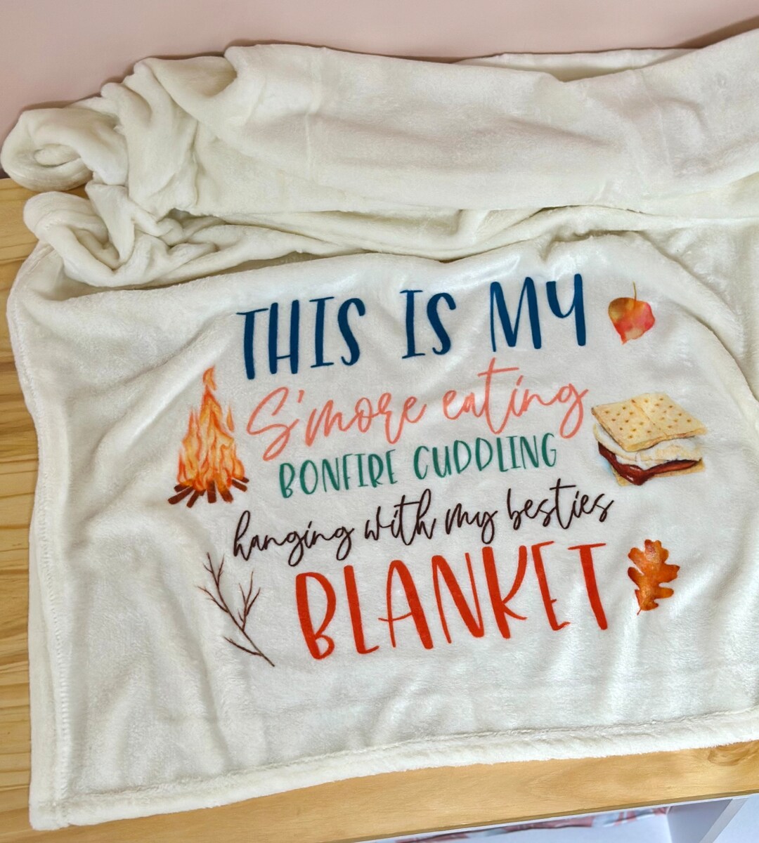 Cozy S'mores Bonfire Cuddling Throw Blanket With Besties Quote, 50x60 ...