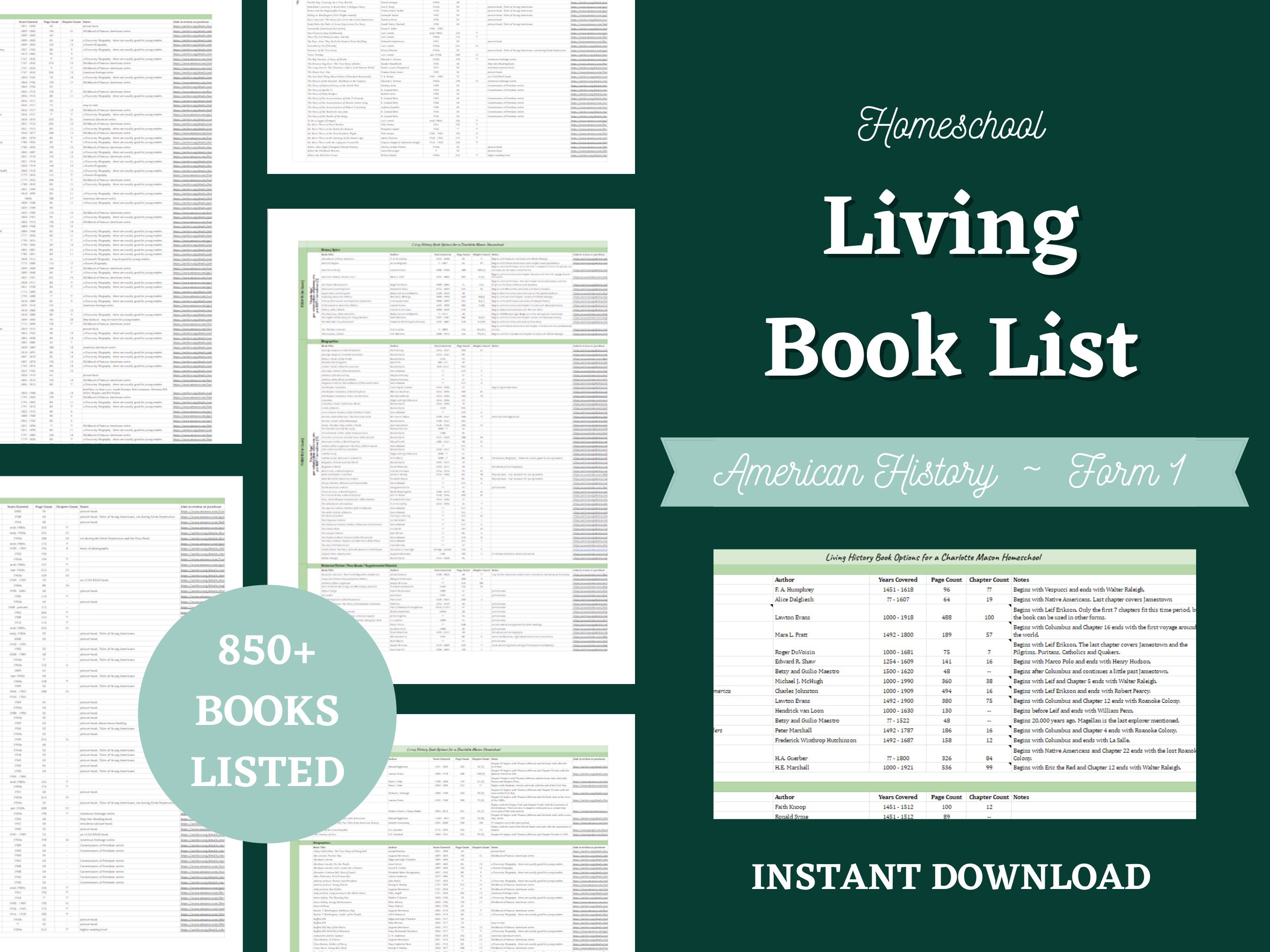 Living Book List American History Form 1 ENTIRE // Charlotte - Etsy