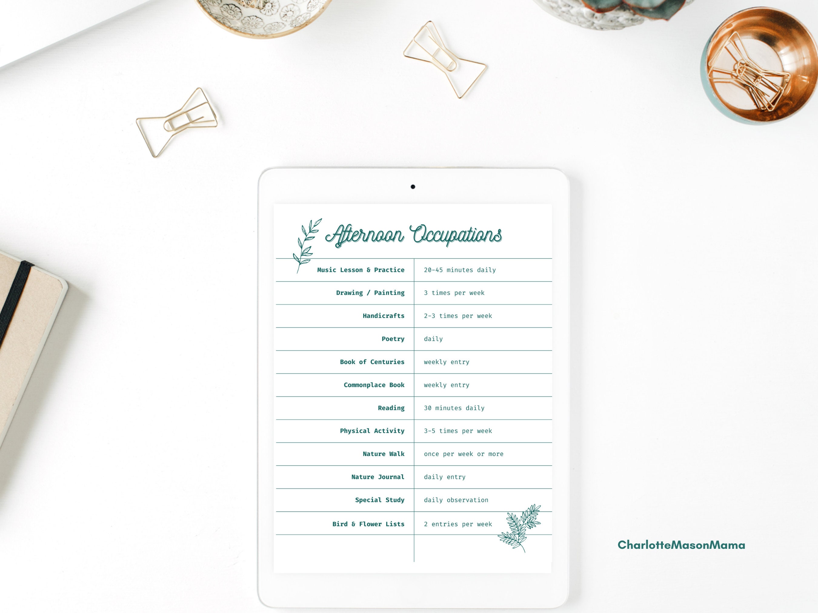 Afternoon Occupations Checklist for Charlotte Mason Homeschool ...