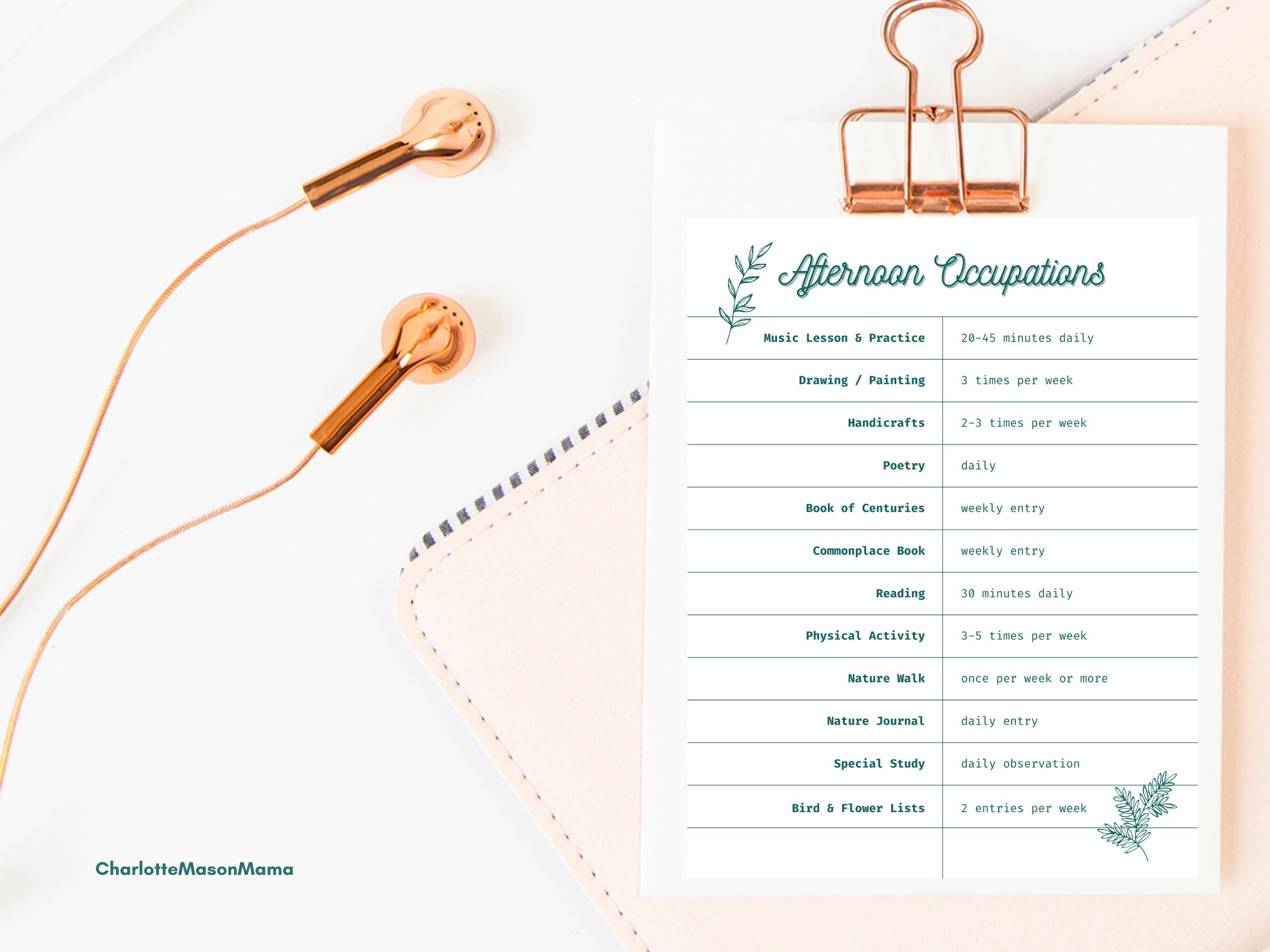 Afternoon Occupations Checklist for Charlotte Mason Homeschool ...