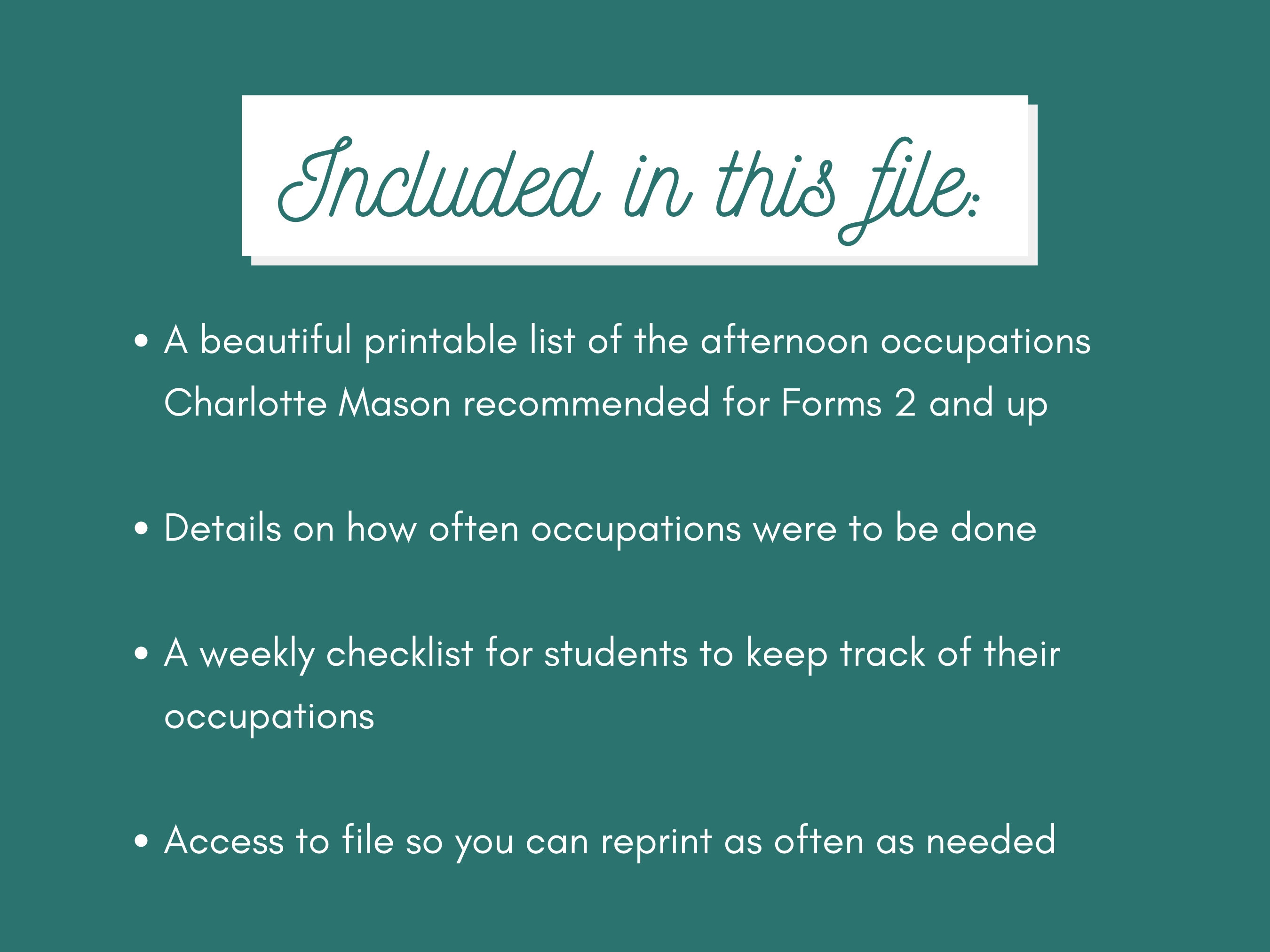 Afternoon Occupations Checklist for Charlotte Mason Homeschool ...