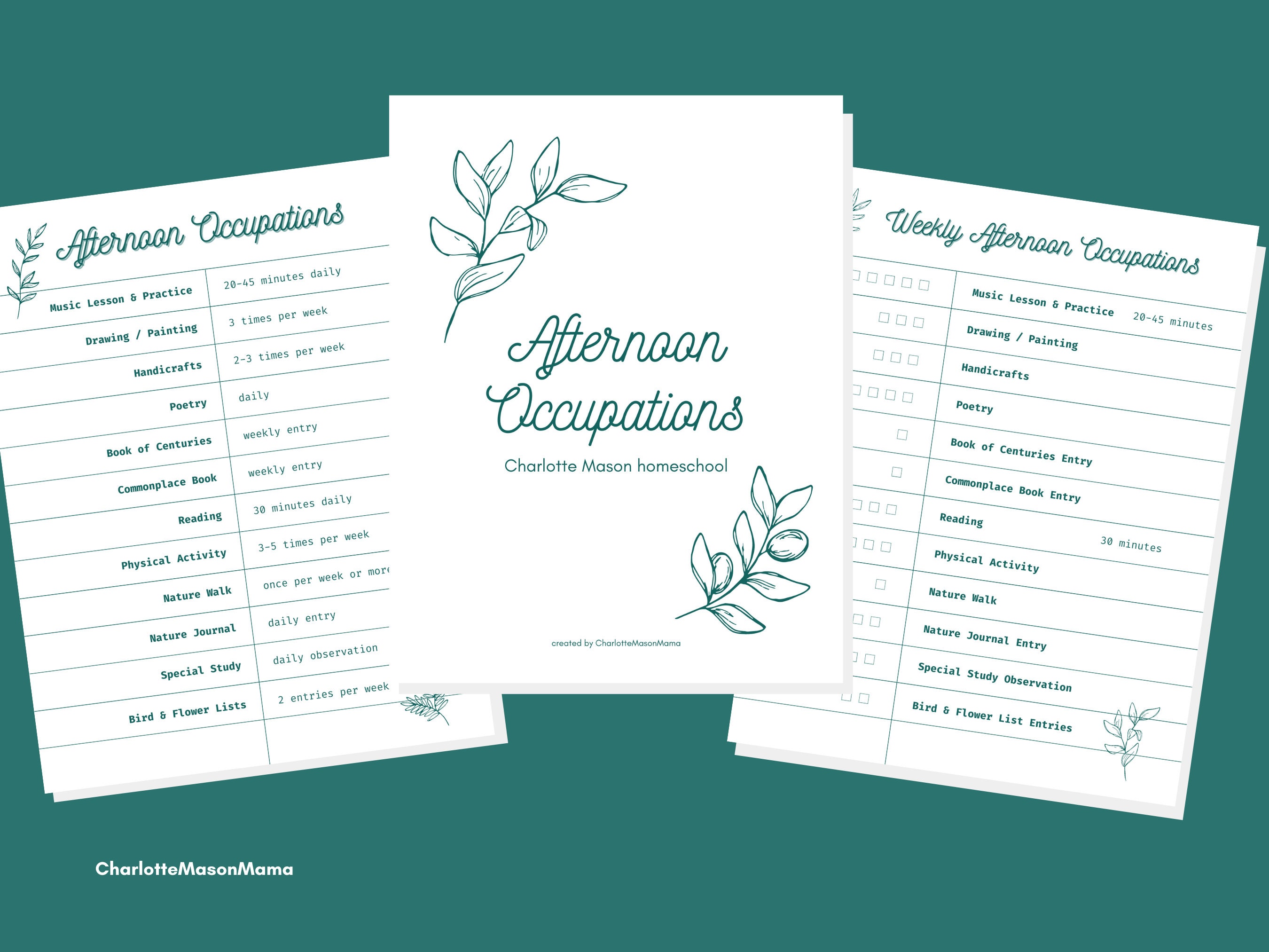 Afternoon Occupations Checklist for Charlotte Mason Homeschool ...