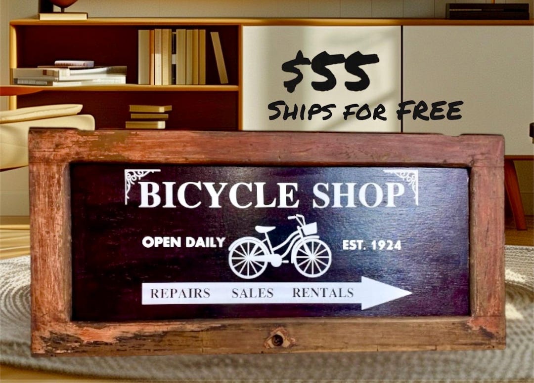 Rustic Handcrafted Bicycle Shop Sign, Made From a Reclaimed Wooden ...