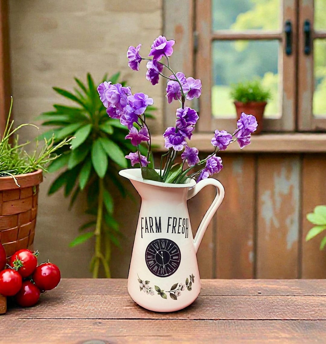 Vintage Inspired Metal Water Pitcher, Kitchen Utensil Holder, Floral ...
