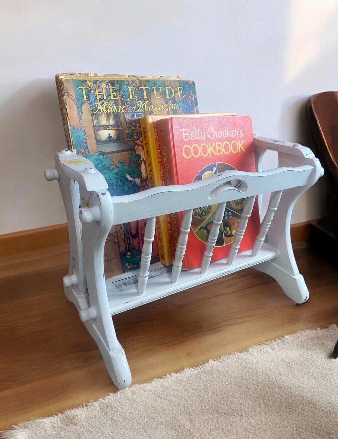 Shabby Chic Vintage Magazine Rack Handpainted, Multi Purpose Storage ...