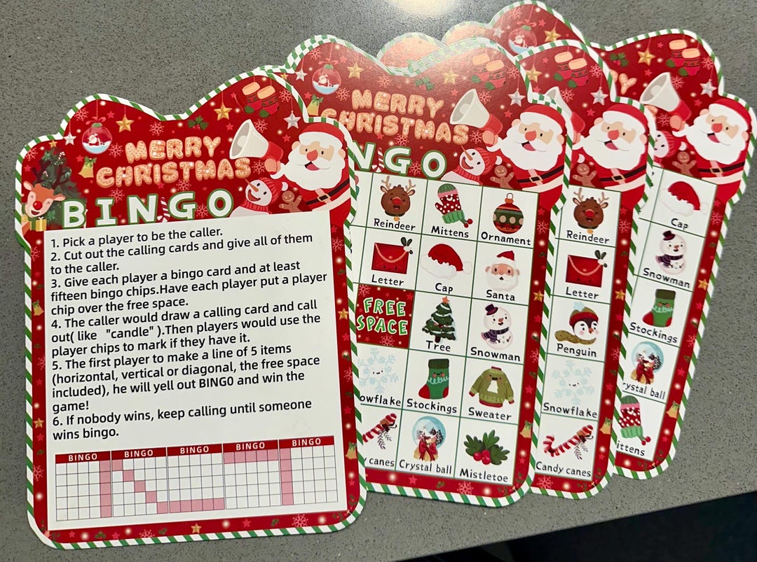 Christmas Bingo Cards Set 24 Player Holiday Bingo Game Family Christmas ...