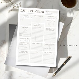 Minimalist Daily Planner Printable PDF, Productivity Organizer Template ...