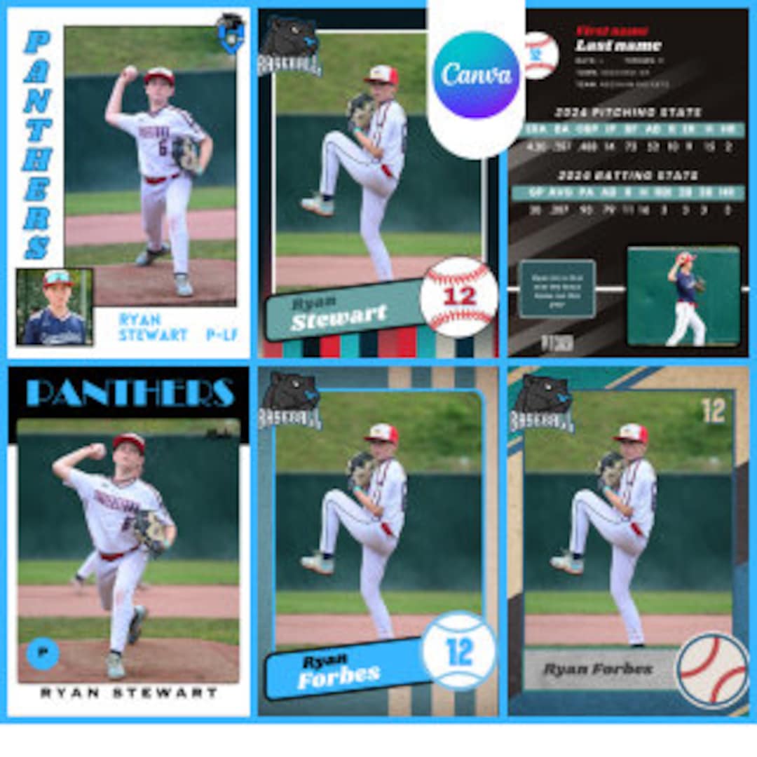 Retro Vintage Baseball Card Templates - Editable Canva Bundle for ...