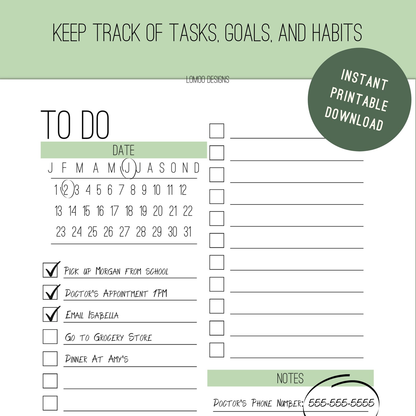 Minimalist to Do List Template Organize Tasks, Habits, & Goals INSTANT ...