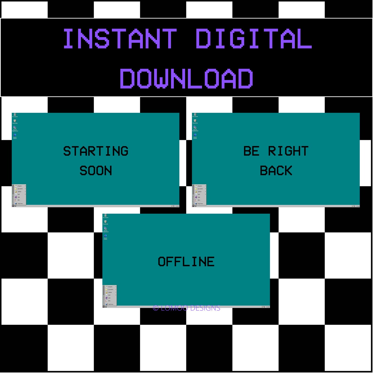 3 Animated Retro 90s Aesthetic Computer Twitch Stream Overlays Starting ...