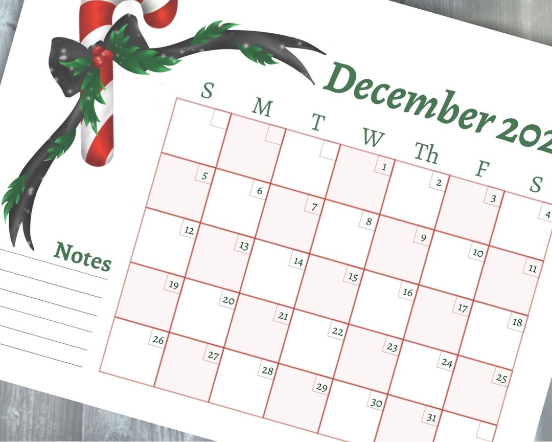 December 2021 Calendar Printable, Christmas Theme Calendar - Etsy