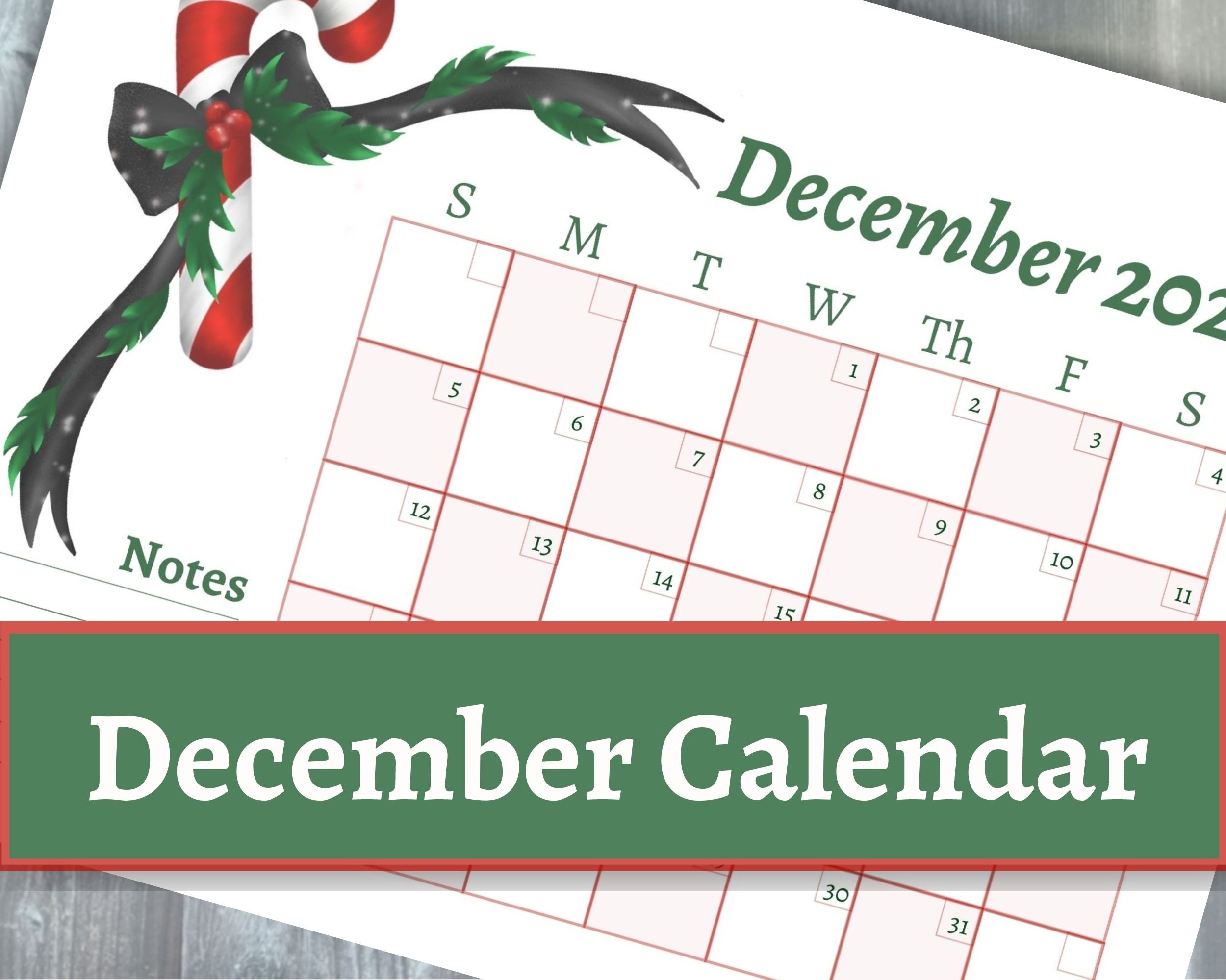 December 2021 Calendar Printable, Christmas Theme Calendar - Etsy