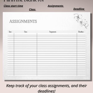 Floral Assignment Tracker Printable Planner Class Schedule - Etsy
