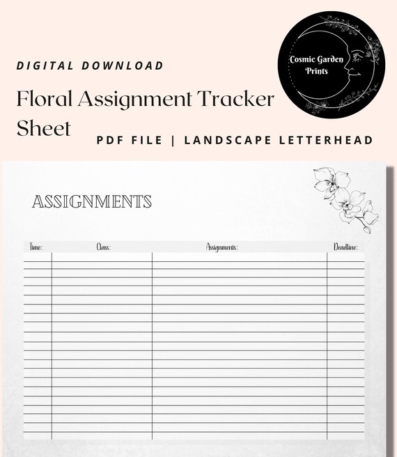 Floral Assignment Tracker Printable Planner Class Schedule - Etsy