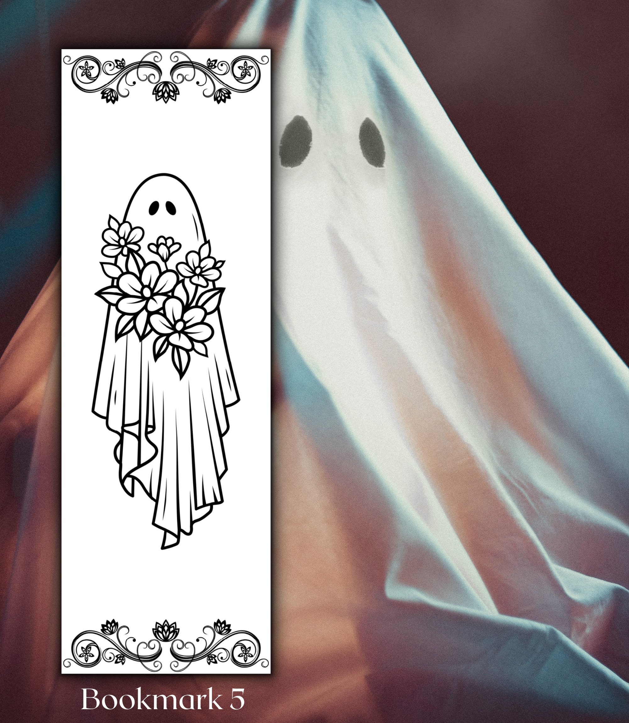 Flower and Ghost Bookmarks Set of 5 Spooky Printable Bookmarks ...