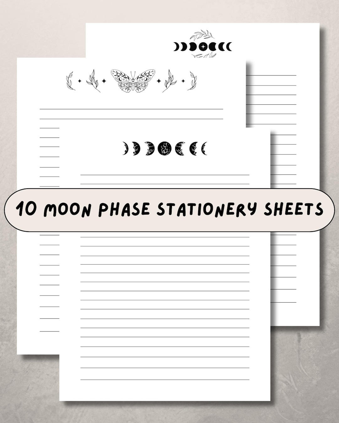 Printable Stationery Moon Phases 10 Sheets, Writing Paper, Celestial ...