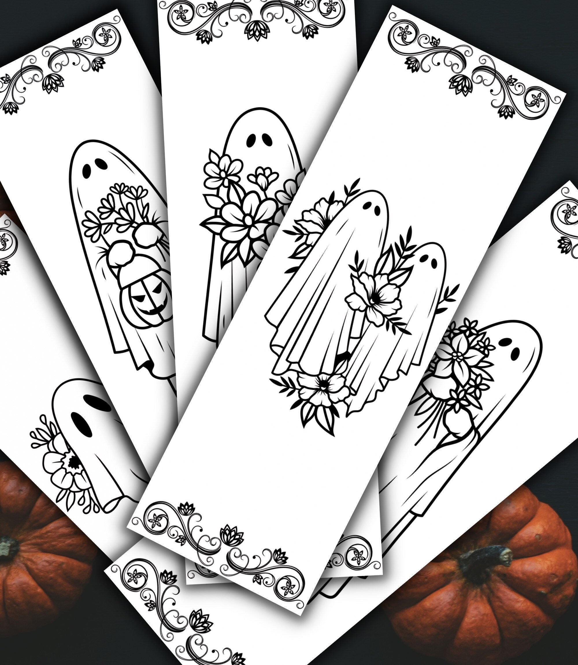 Flower and Ghost Bookmarks Set of 5 Spooky Printable Bookmarks ...