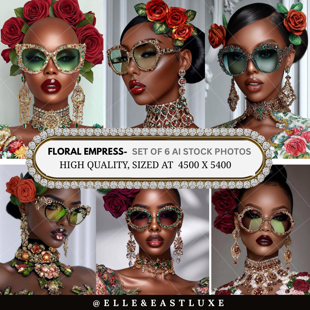 Floral Empress AI Stock Photos: Luxury Black Woman Portraits (digital ...