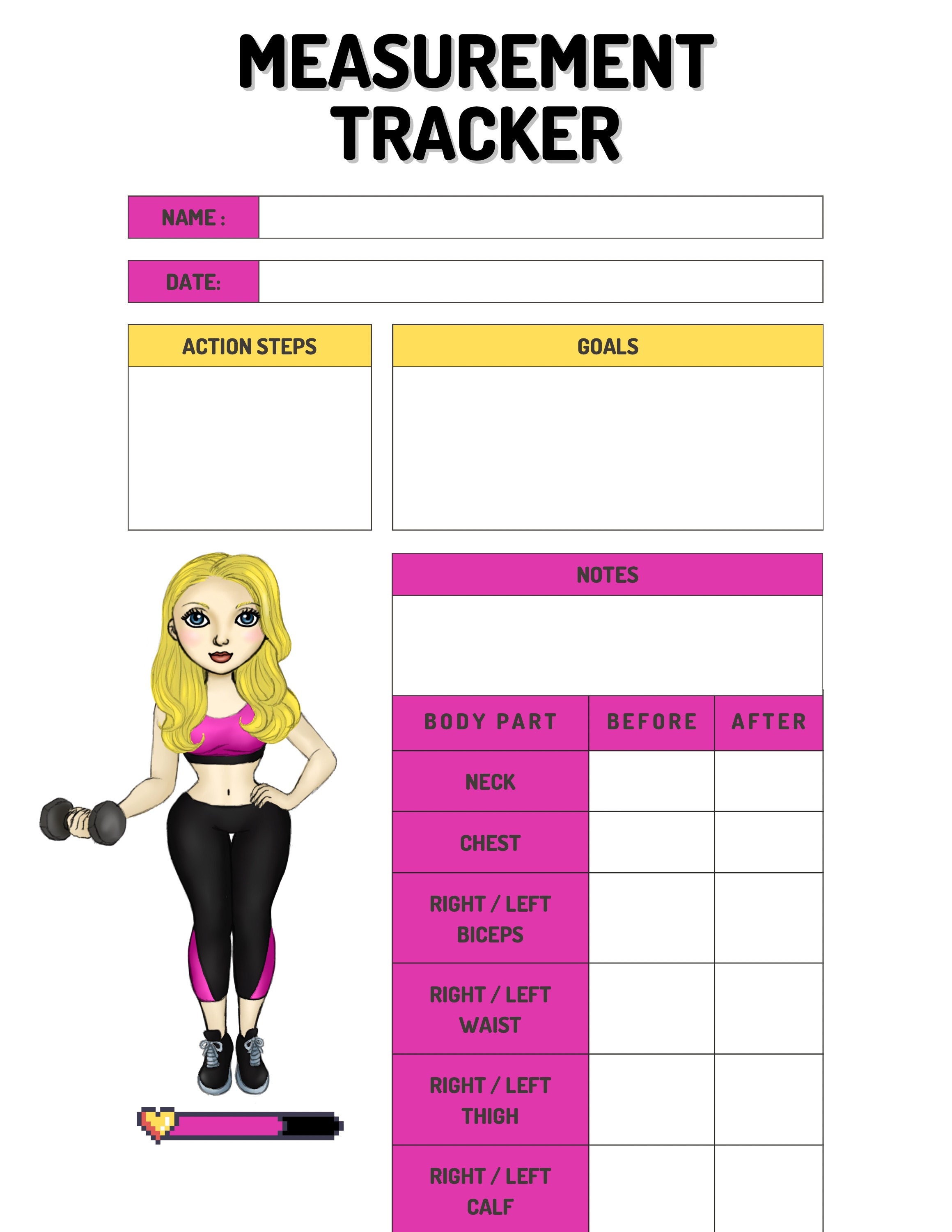 Printable Body Measurement Tracker Body Size Log Diet - Etsy