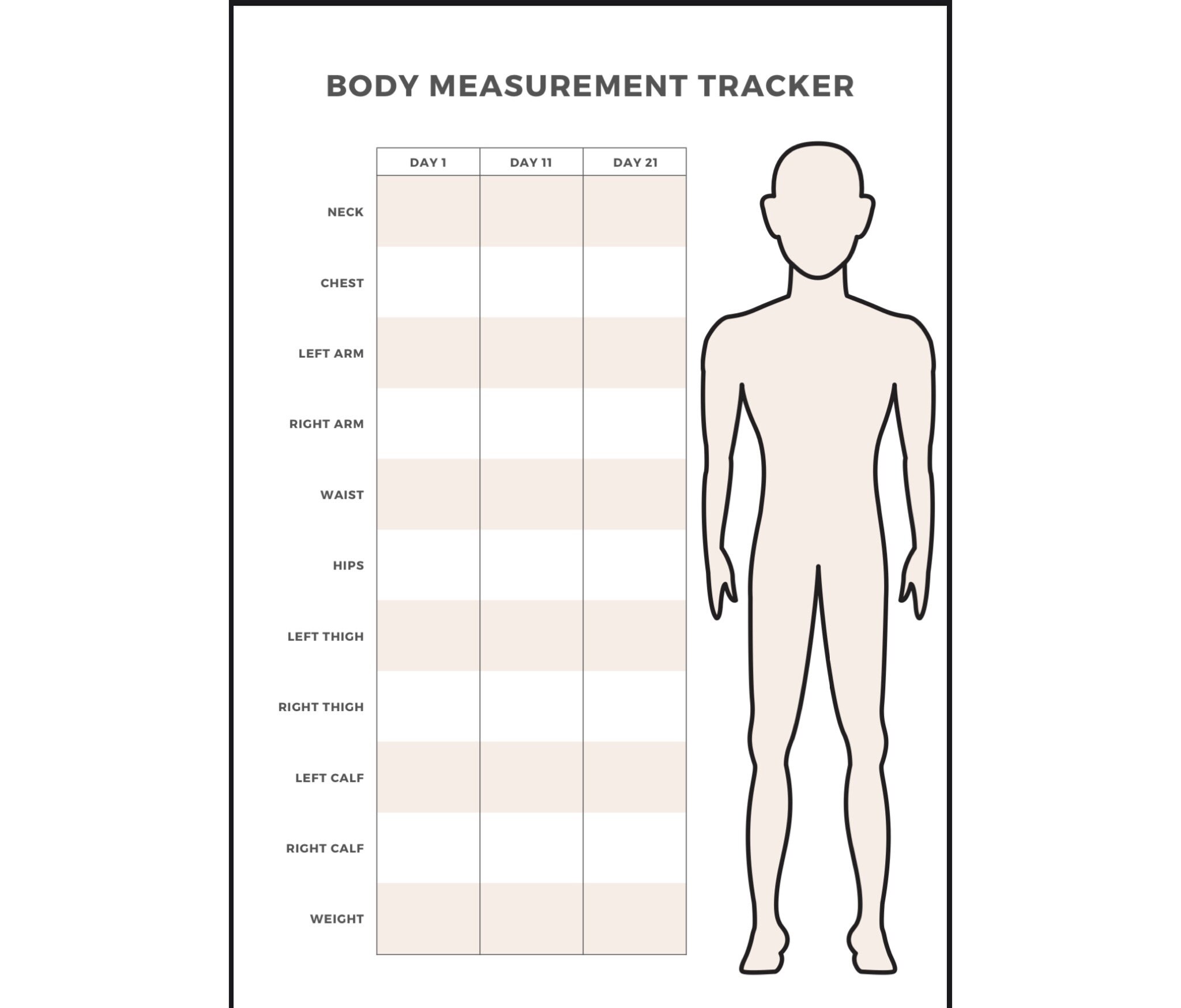 Printable Body Measurement Tracker, Body Size Log, Diet Planner, Weight ...