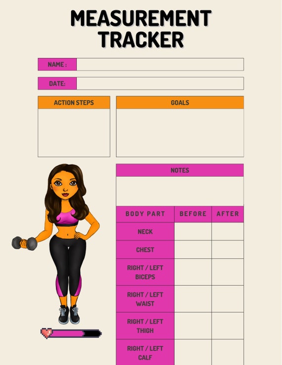Printable Body Measurement Tracker Body Size Log Diet - Etsy