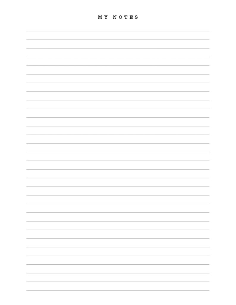 Notes Page Printable, Lined Note Paper, Notes Page Planner, Printable ...