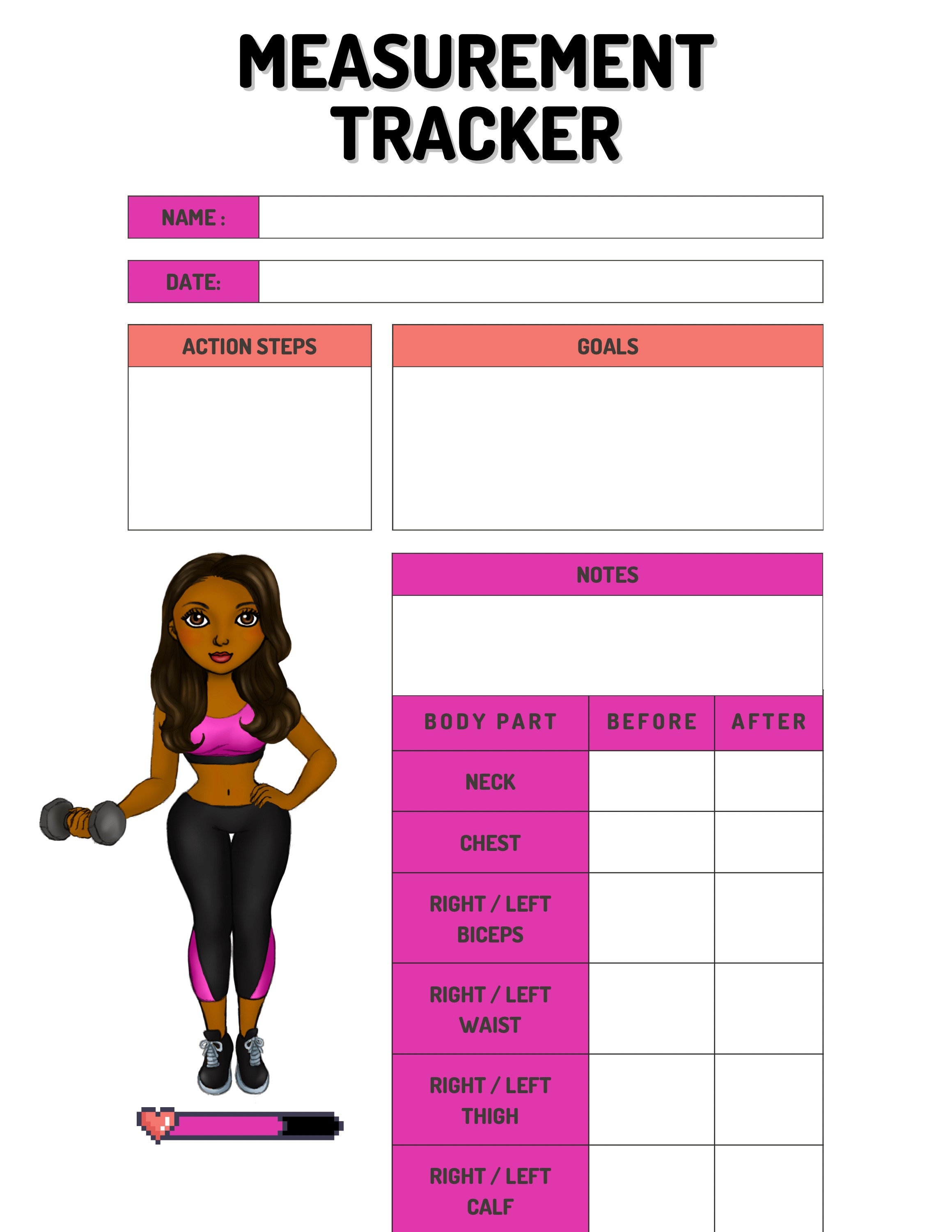 Printable Body Measurement Tracker Body Size Log Diet - Etsy