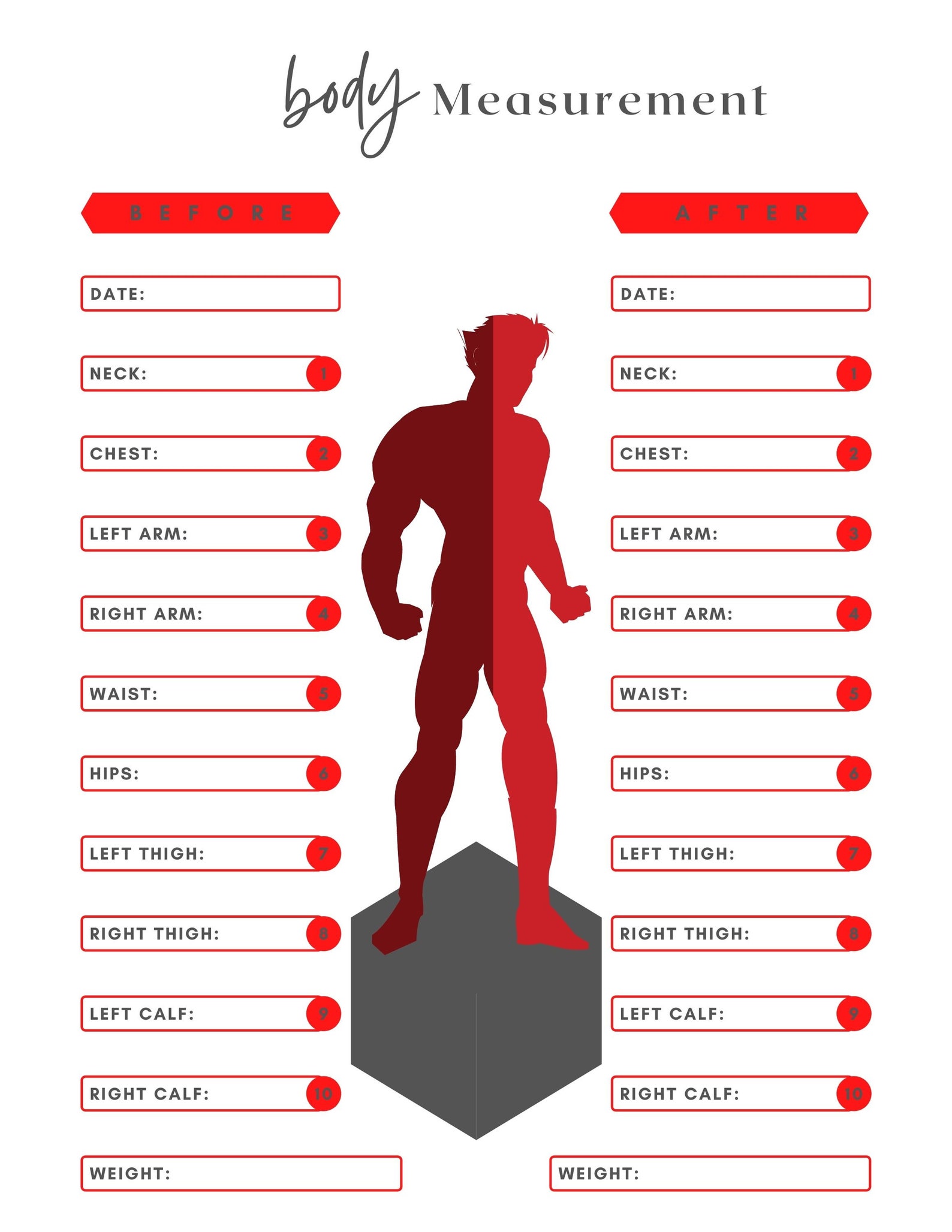 Printable Body Measurement Tracker, Body Size Log, Diet Planner, Weight ...