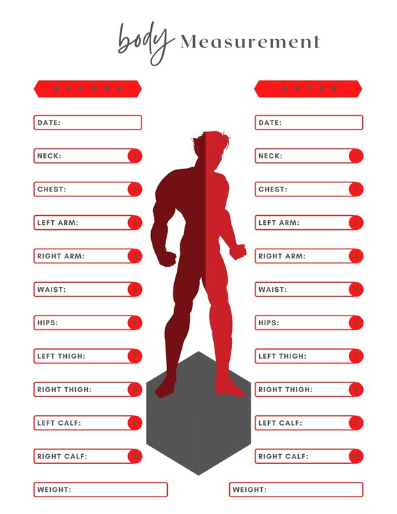 Printable Body Measurement Tracker Body Size Log Diet | Etsy