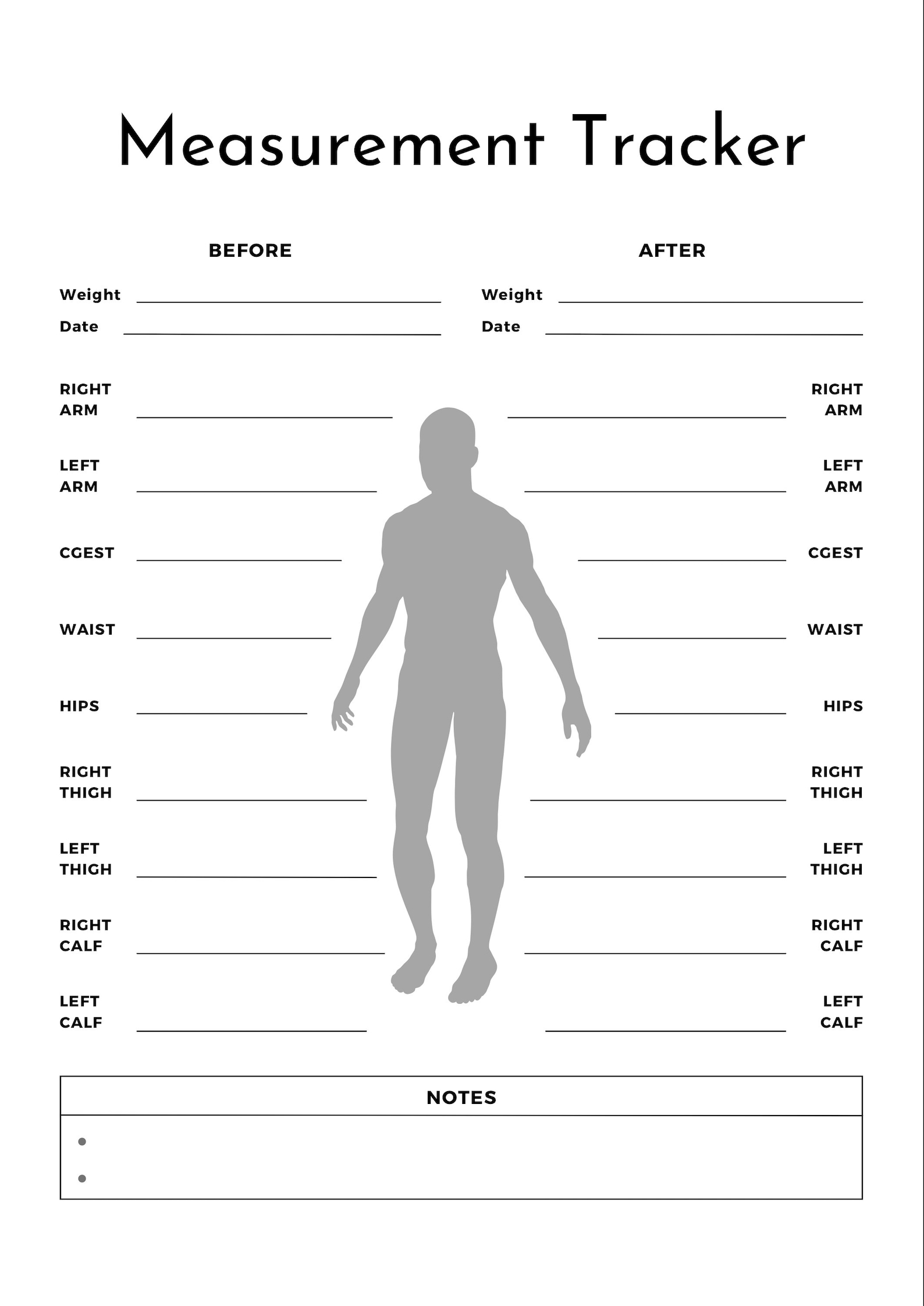 Printable Body Measurement Tracker, Body Size Log, Diet Planner, Weight ...